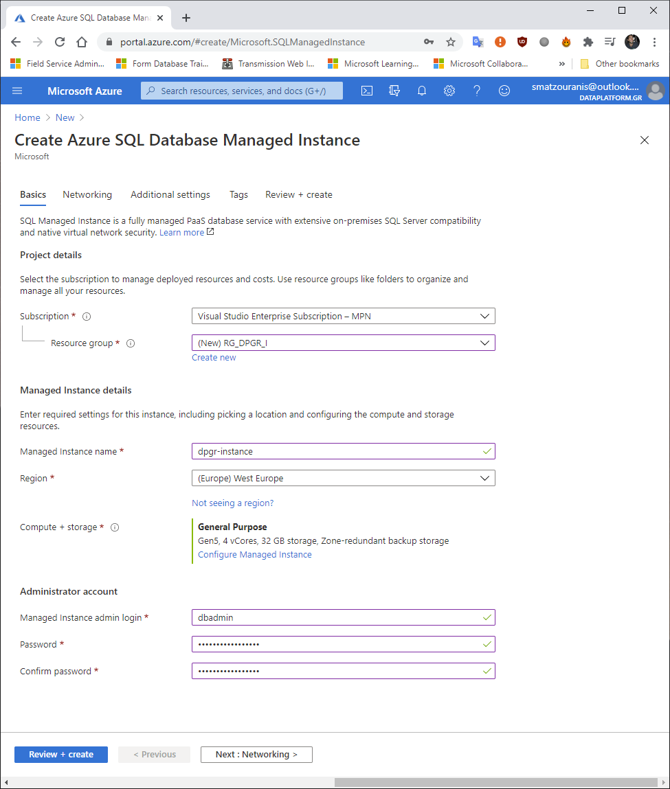 How do we create a SQL Managed Instance in Azure - DataPlatform.gr