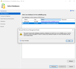 How do we add a database that has TDE Encryption enabled to a SQL ...